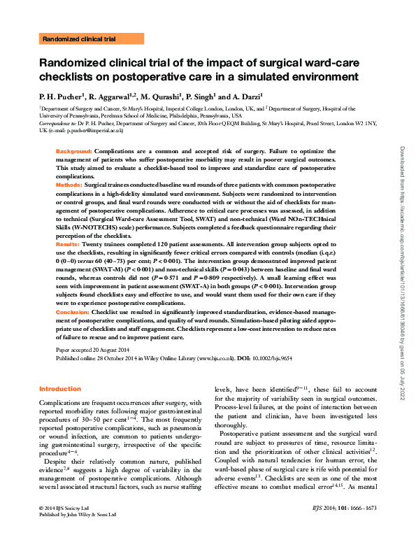 (PDF) Randomized clinical trial of the impact of surgical ward-care ...