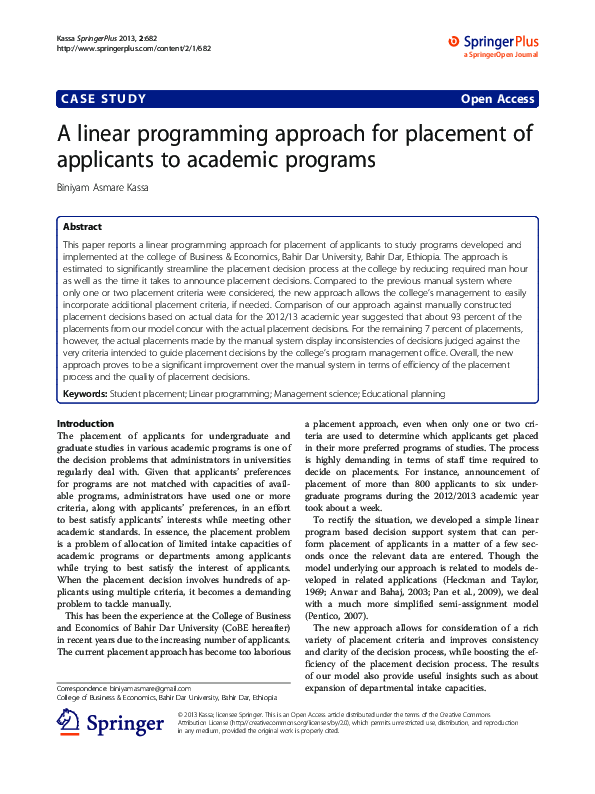 (PDF) A linear programming approach for placement of applicants to ...