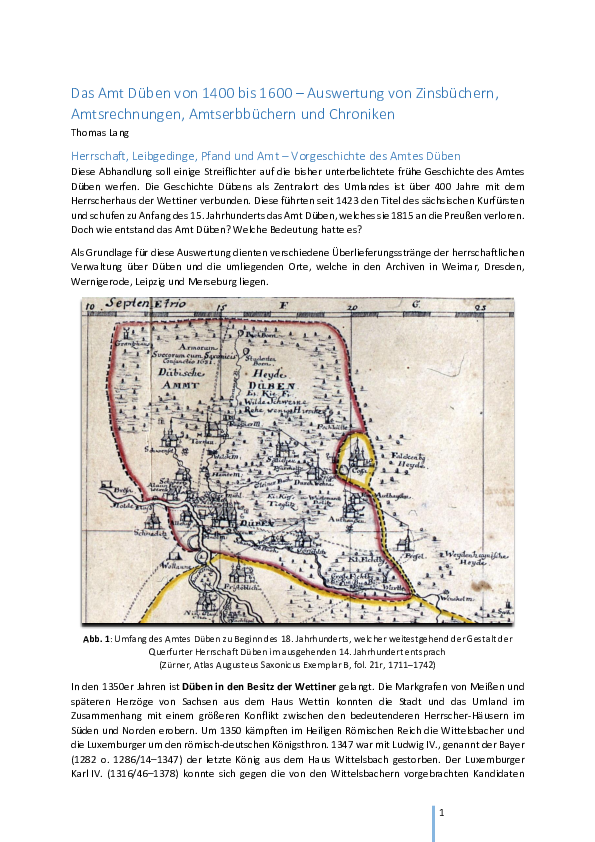 (PDF) Das Amt Düben von 1400 bis 1600 - Auswertung von Zinsbüchern ...