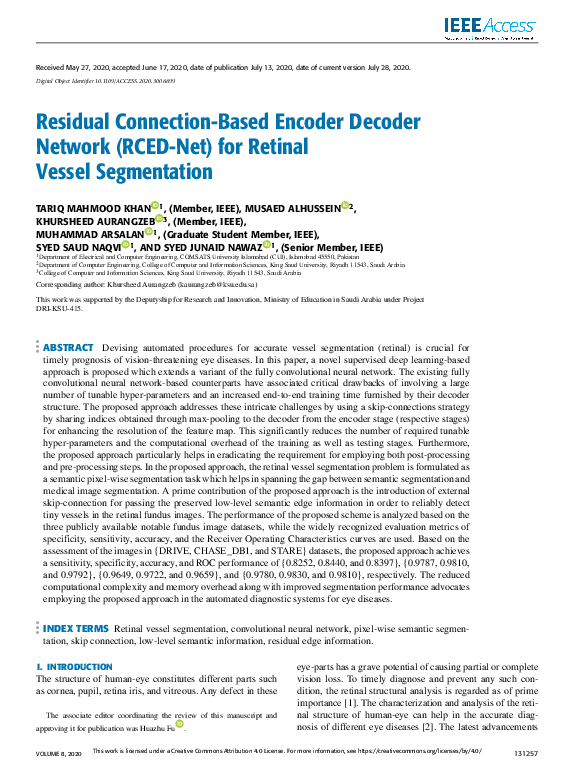 Residual Connection Based Encoder Decoder Network Rced Net For