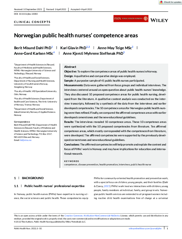 (PDF) Competence Areas of Norwegian Public Health Nurses