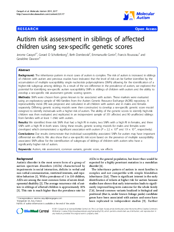 (PDF) Autism risk assessment in siblings of affected children using sex ...