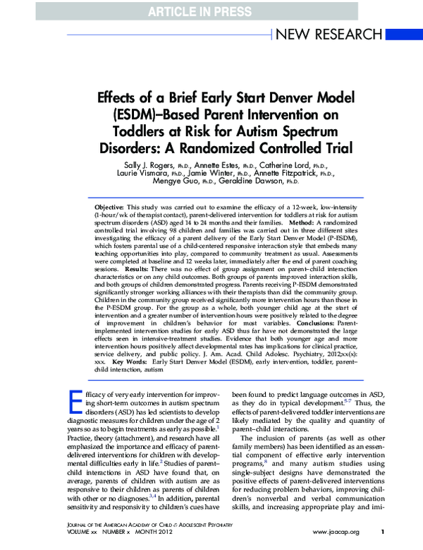 (PDF) Effects of a Brief Early Start Denver Model (ESDM)–Based Parent ...