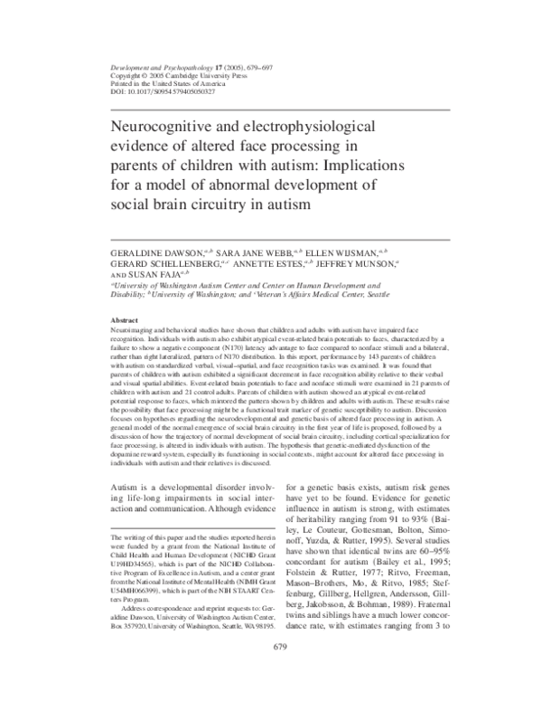 (PDF) Neurocognitive and electrophysiological evidence of altered face ...