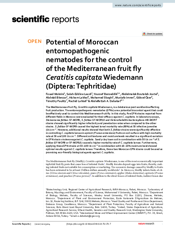 (PDF) Potential of Moroccan entomopathogenic nematodes for the control ...