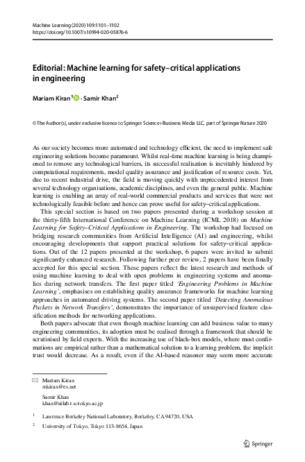 (PDF) Editorial: Machine learning for safety–critical applications in engineering