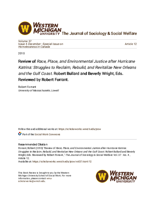 (PDF) Review of Race, Place, and Environmental Justice after Hurricane ...