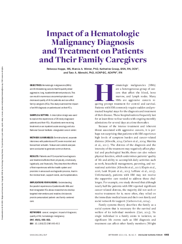 (PDF) Impact of a Hematologic Malignancy Diagnosis and Treatment on ...