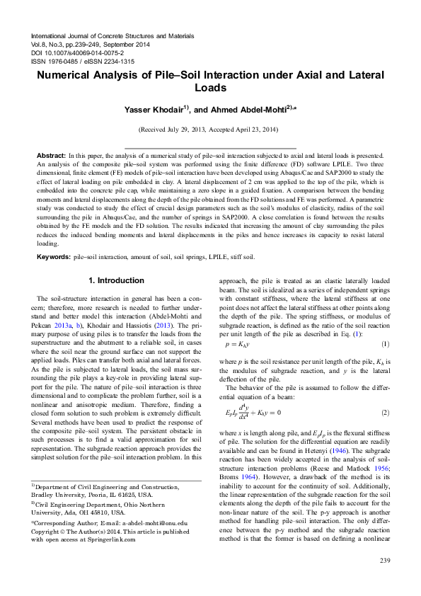 (PDF) Numerical Analysis of Pile–Soil Interaction under Axial and Lateral Loads