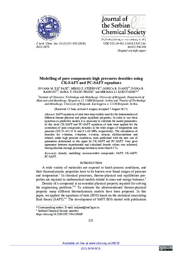 (PDF) Modeling of pure components high pressures densities using CK ...