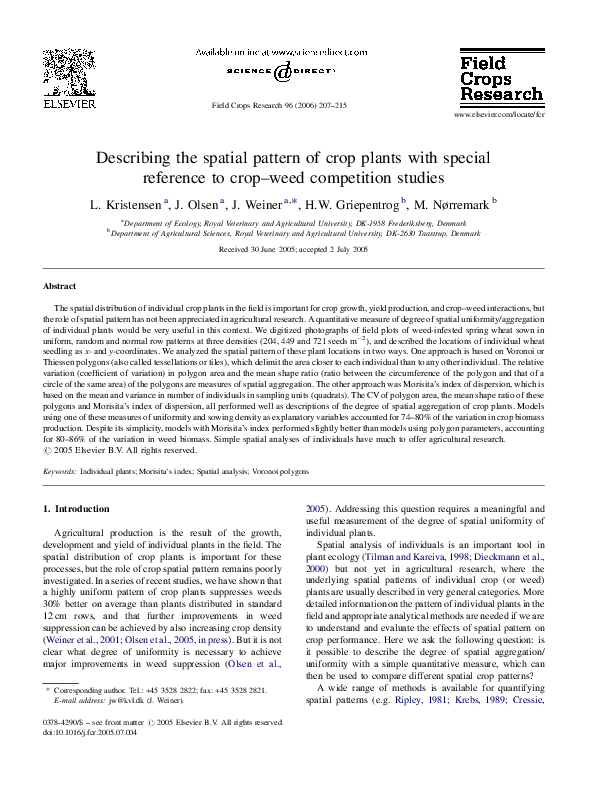 (PDF) Describing the spatial pattern of crop plants with special reference to crop–weed ...