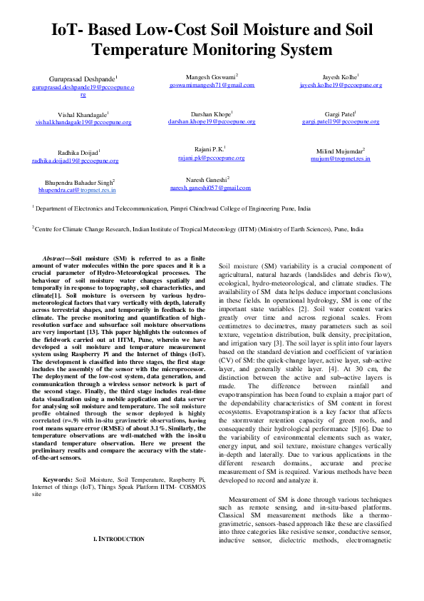 (PDF) IoT- Based Low-Cost Soil Moisture and Soil Temperature Monitoring ...