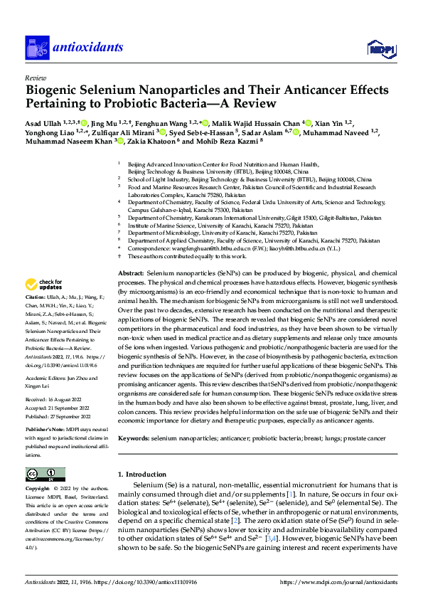 Pdf Biogenic Selenium Nanoparticles And Their Anticancer Effects Pertaining To Probiotic