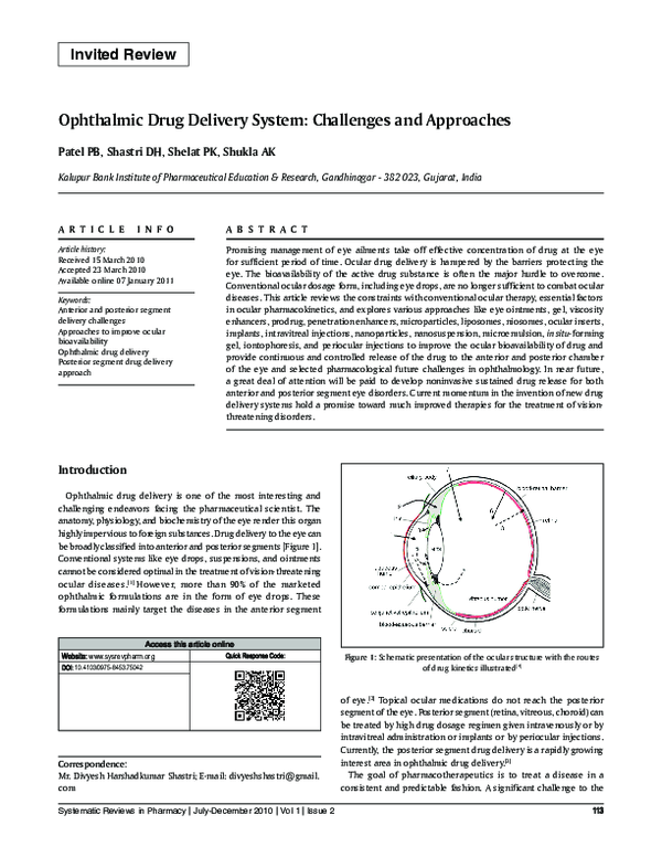 (PDF) Ophthalmic drug delivery system: Challenges and approaches