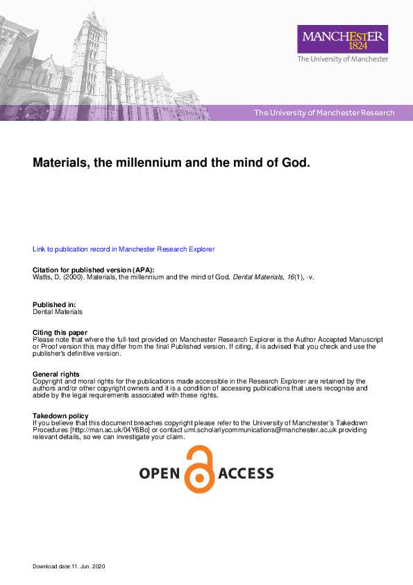 (PDF) Materials, the Millennium and the Mind of God
