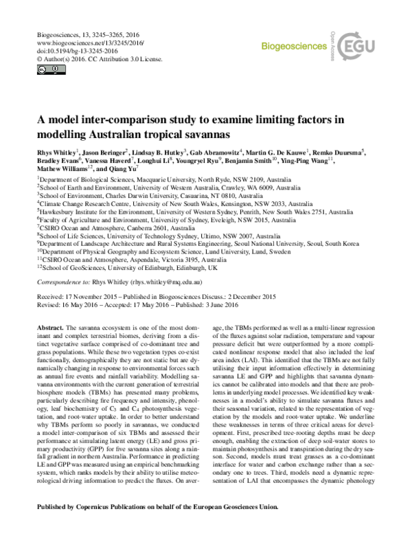 (PDF) A model inter-comparison study to examine limiting factors in ...