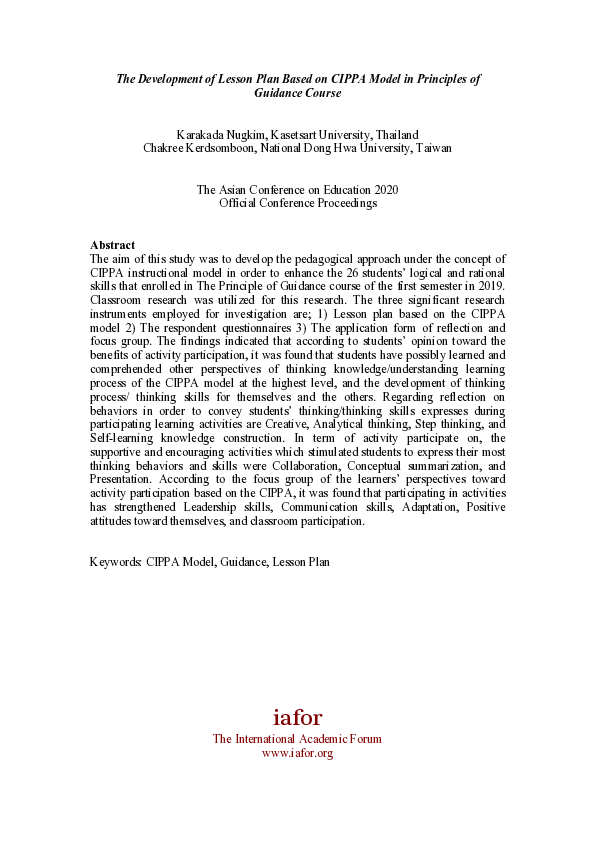 (PDF) The Development of Lesson Plan Based on CIPPA Model in Principles ...