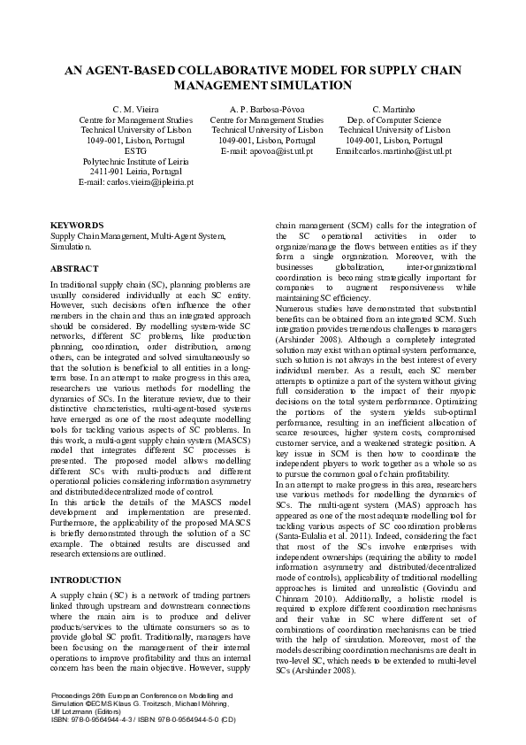 (PDF) An Agent-Based Collaborative Model For Supply Chain Management Simulation