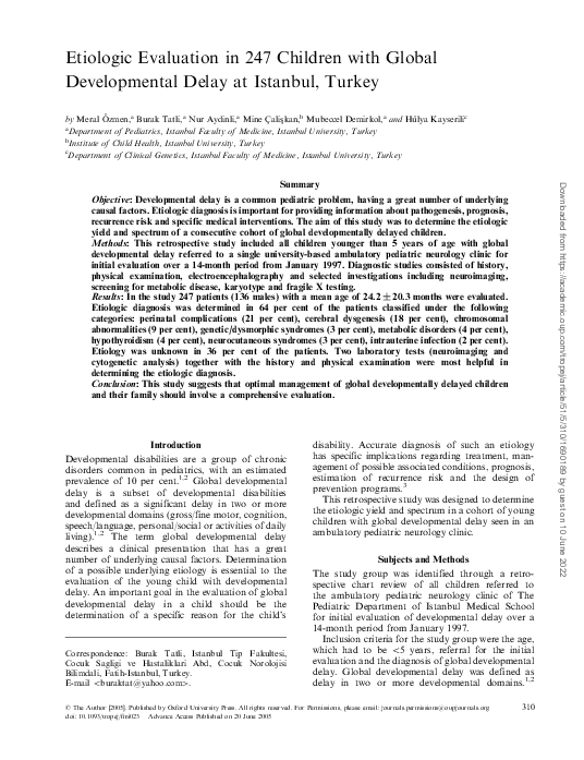 (PDF) Etiologic Evaluation in 247 Children with Global Developmental ...