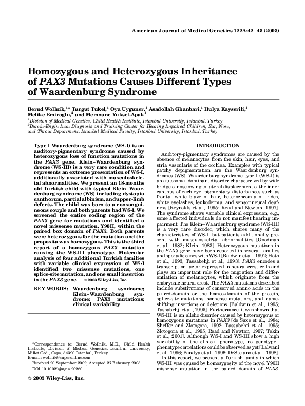 (PDF) Homozygous and heterozygous inheritance ofPAX3 mutations causes different types of ...