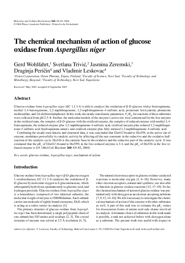 (PDF) The chemical mechanism of action of glucose oxidase from ...