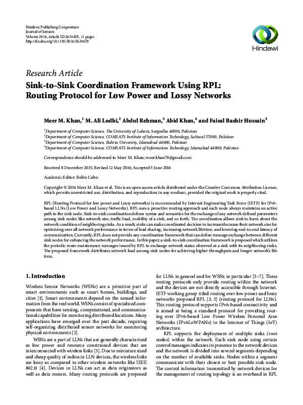(PDF) Sink-to-Sink Coordination Framework Using RPL: Routing Protocol for Low Power and Lossy ...