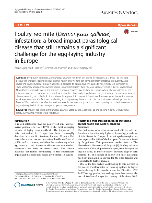 (PDF) Poultry red mite (Dermanyssus gallinae) infestation: a broad ...