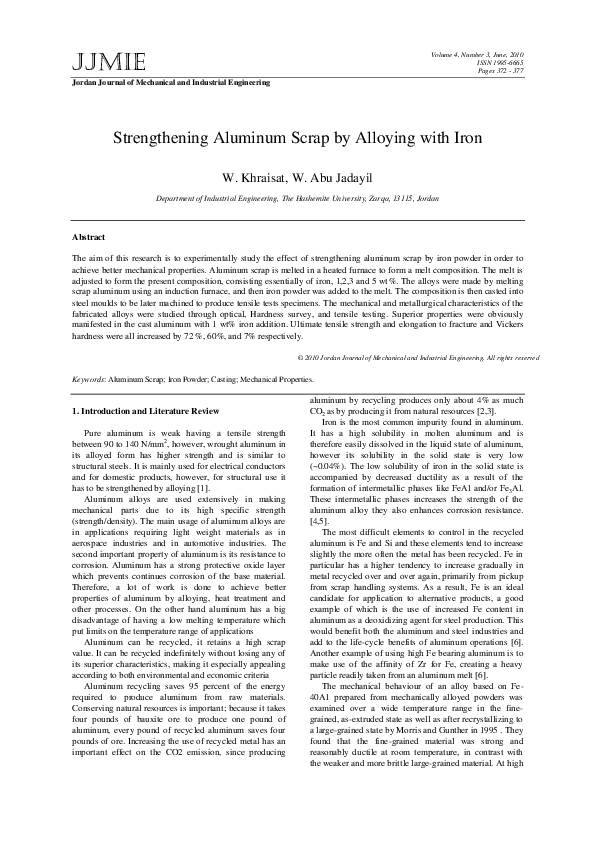 (PDF) Strengthening aluminum scrap by alloying with iron