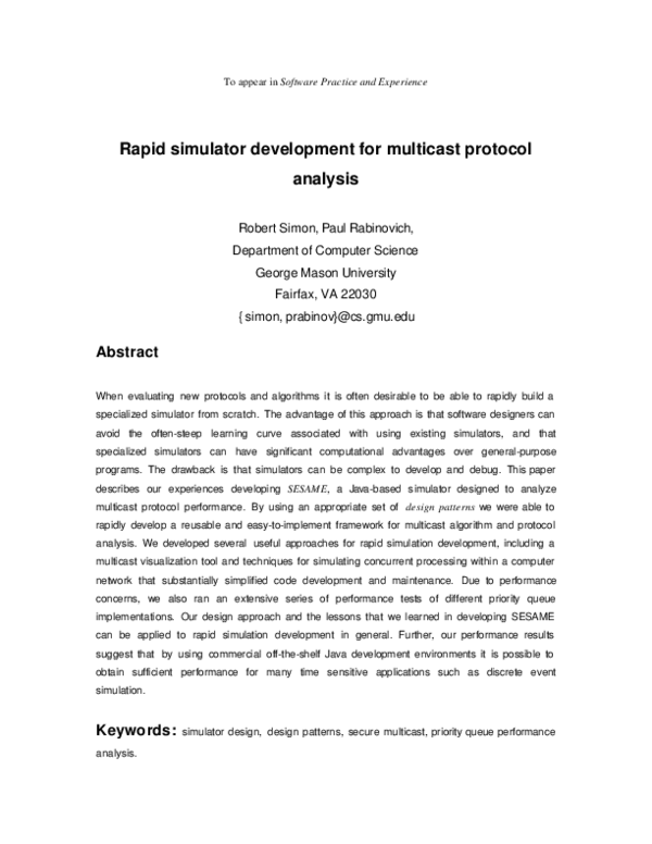 (PDF) Rapid simulator development for multicast protocol analysis
