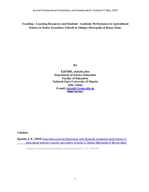 (PDF) Teaching -Learning Resources and Students' Academic Performance ...