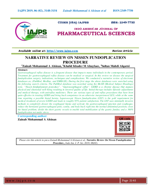 (PDF) Narrative Review on Nissen Fundoplication Procedure