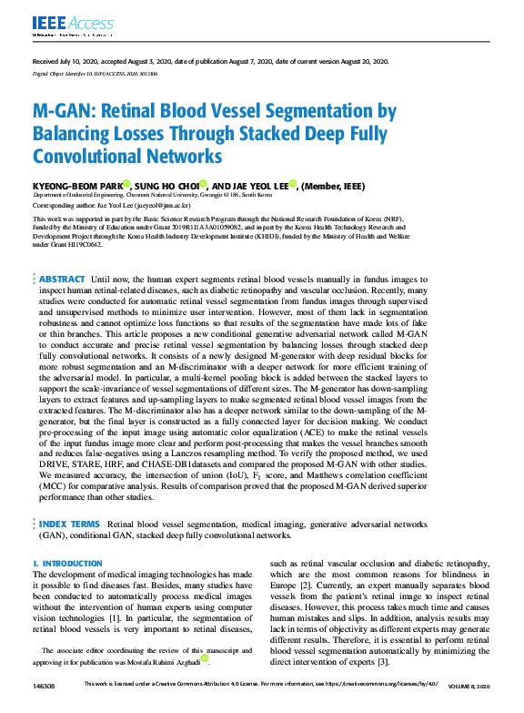 (PDF) M-GAN: Retinal Blood Vessel Segmentation by Balancing Losses Through Stacked Deep Fully ...