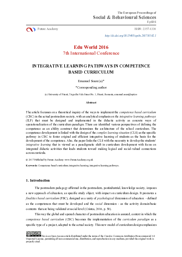 (PDF) Integrative Learning Pathways In Competence Based Curriculum