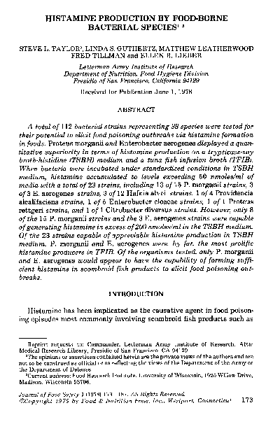 (PDF) Histamine Production by Food-Borne Bacterial SPECIES2
