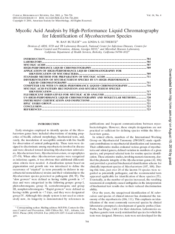 (PDF) Mycolic Acid Analysis by High-Performance Liquid Chromatography ...