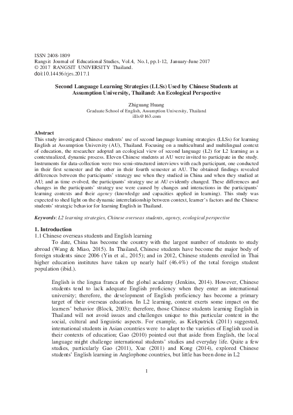 (PDF) Second Language Learning Strategies (LLSs) Used by Chinese ...