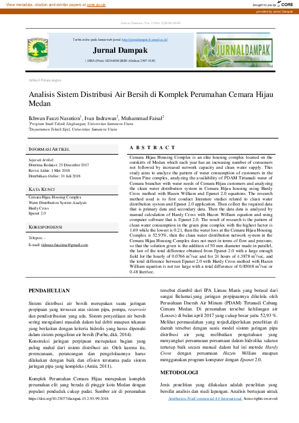 (PDF) Analisis Sistem Distribusi Air Bersih di Komplek Perumahan Cemara ...