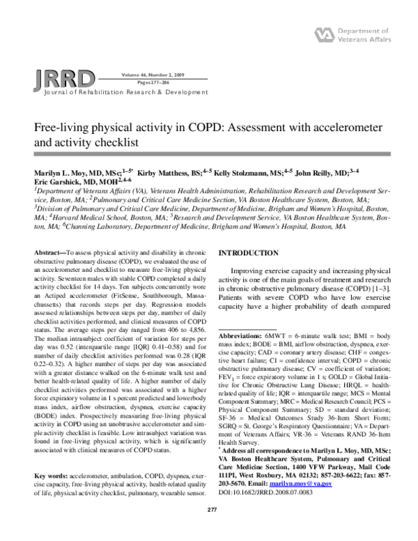 (PDF) Free-living physical activity in COPD: Assessment with accelerometer and activity checklist