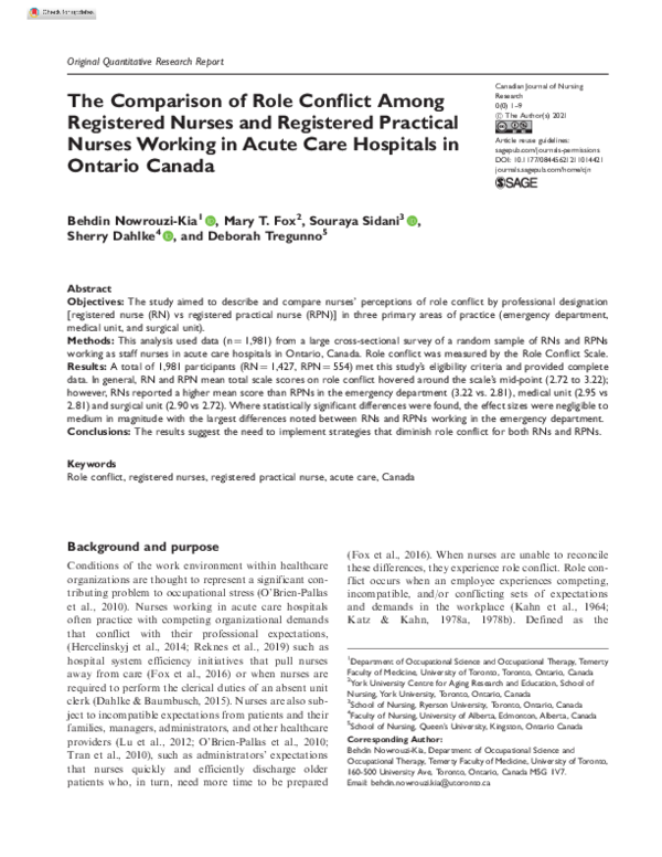 (PDF) The Comparison of Role Conflict Among Registered Nurses and ...