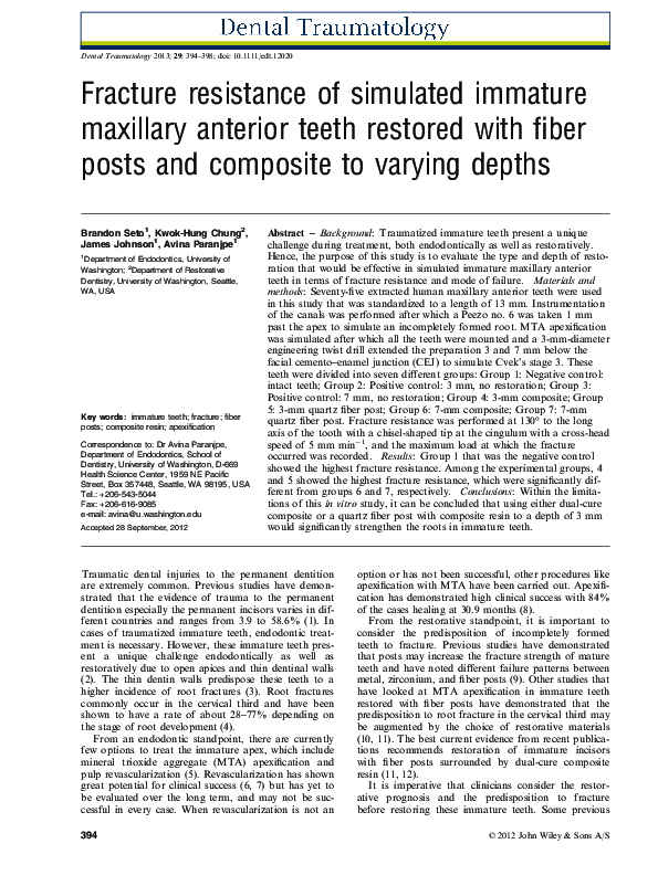 (PDF) Fracture resistance of simulated immature maxillary anterior ...