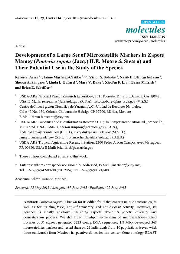 (PDF) Development of a Large Set of Microsatellite Markers in Zapote Mamey (Pouteria sapota ...