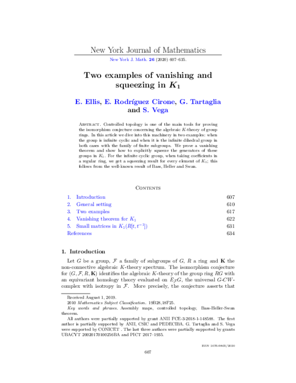 (PDF) Two examples of vanishing and squeezing in $K_1$ | Santiago ...