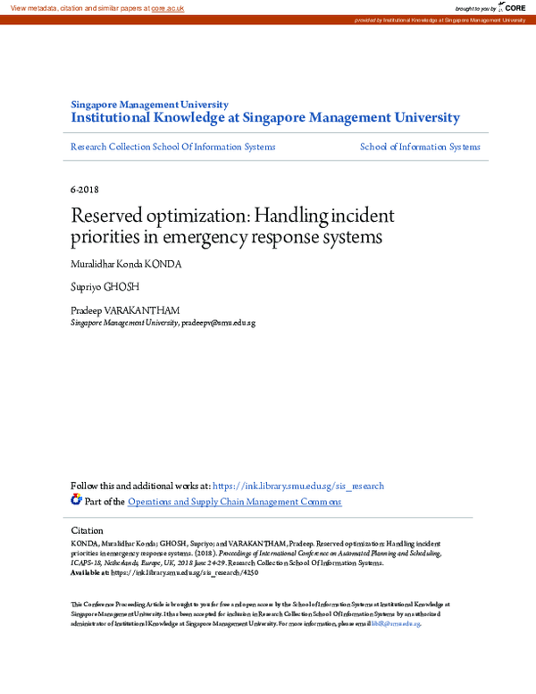 (PDF) Reserved optimization: Handling incident priorities in emergency response systems