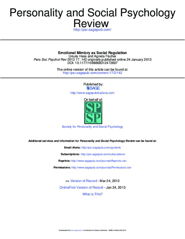 (PDF) The “ Classic ” View on Mimicry : The Matched Motor Hypothesis