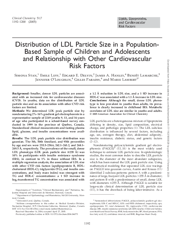 (PDF) Distribution of LDL Particle Size in a Population-Based Sample of ...