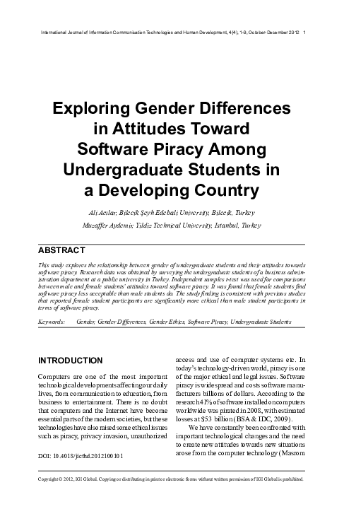 Pdf Exploring Gender Differences In Attitudes Toward Software Piracy