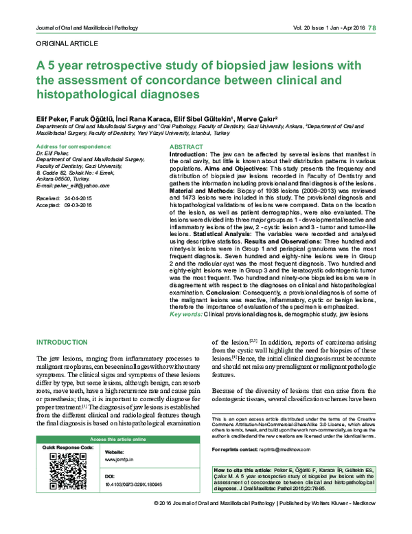 (PDF) A 5 year retrospective study of biopsied jaw lesions with the ...
