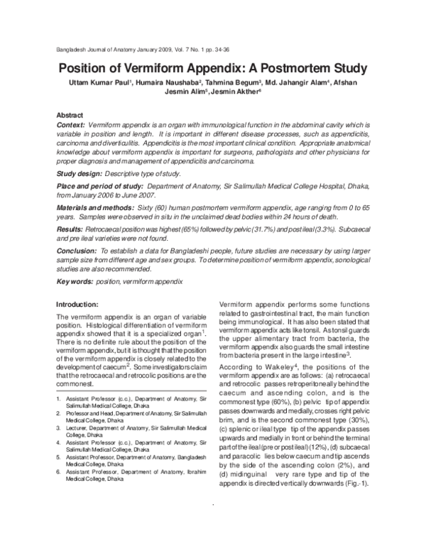 (PDF) Position of Vermiform Appendix: A Postmortem Study