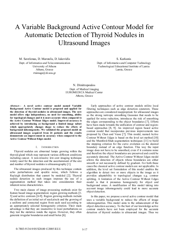 Pdf Variable Background Active Contour Model For Computer Aided Delineation Of Nodules In