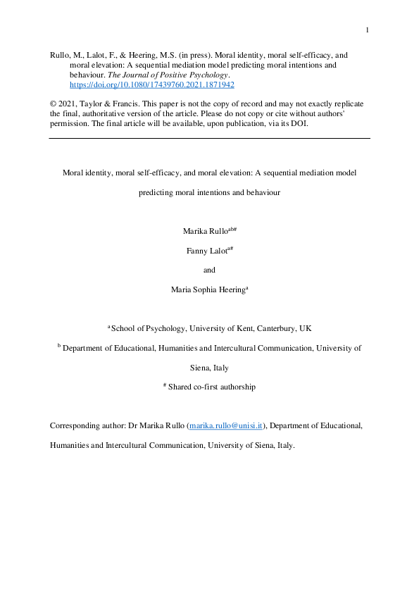 (PDF) Moral identity, moral self-efficacy, and moral elevation: A ...